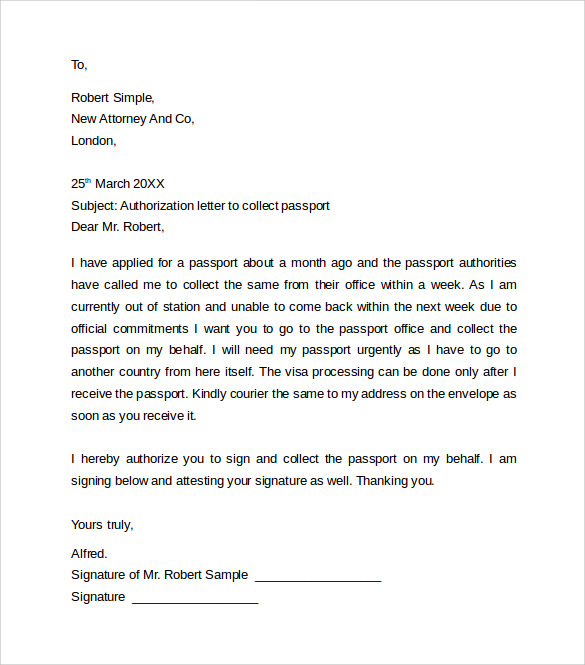 Authorization Letter For Passport Template Sample