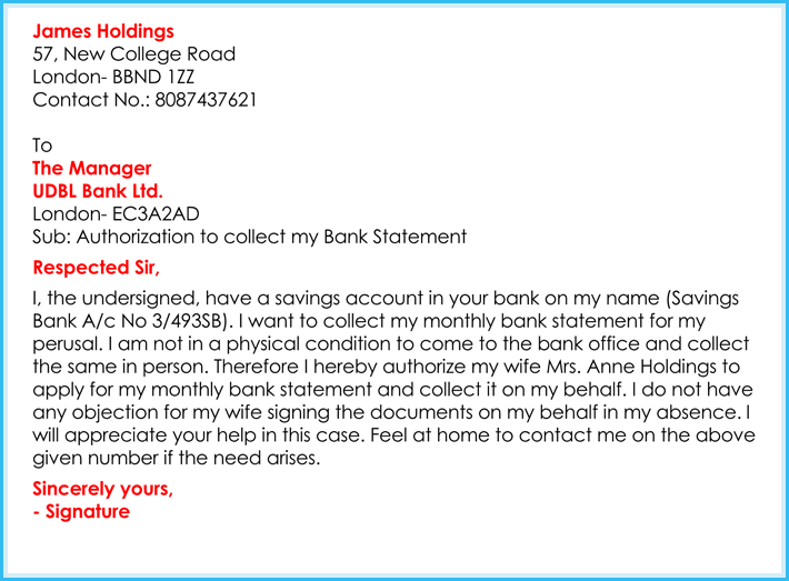 Authorization Letter For Bank Statement Authorization Letter