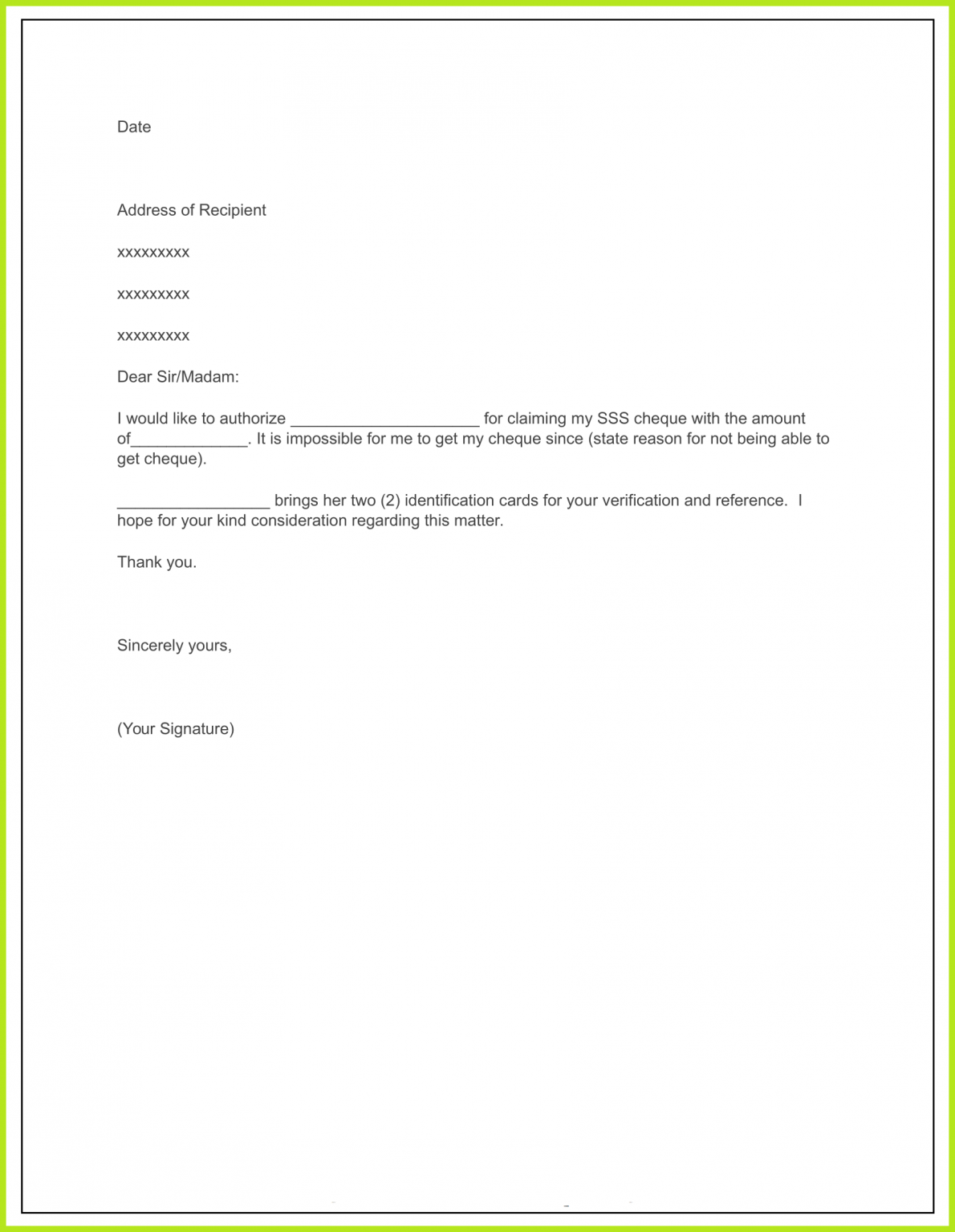 Authorization Letter Sample for SSS Verification – Authorization Letter