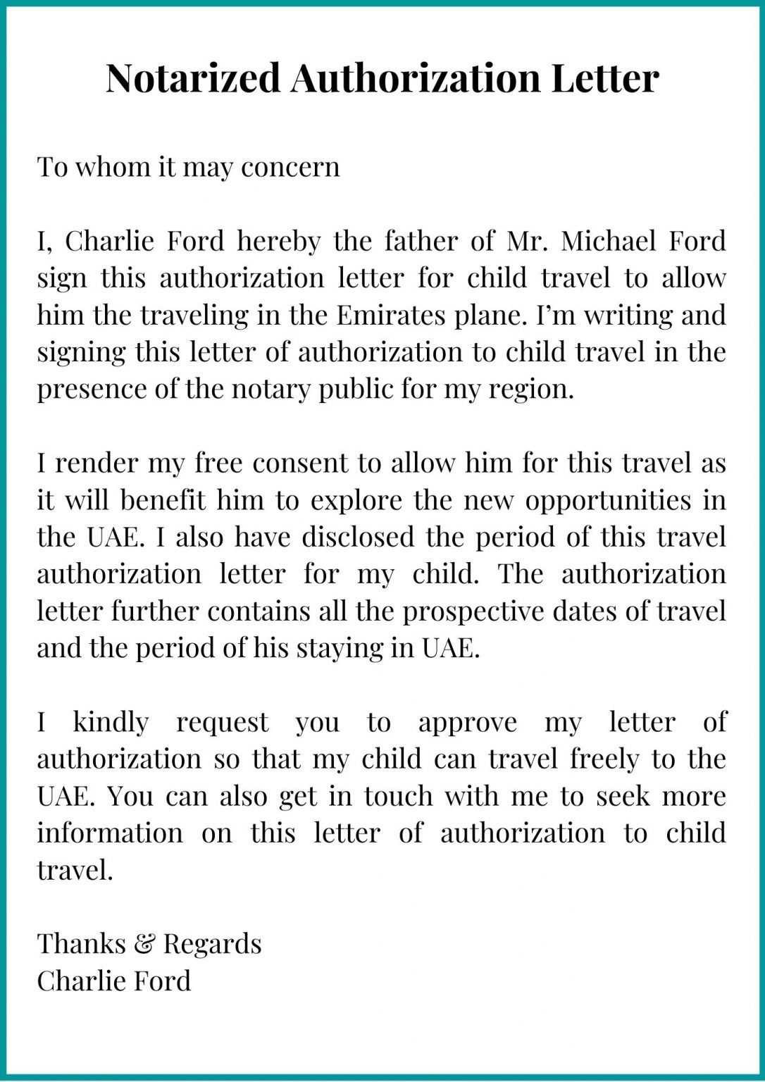 Sample Notarized Authorization Letter Template With Example