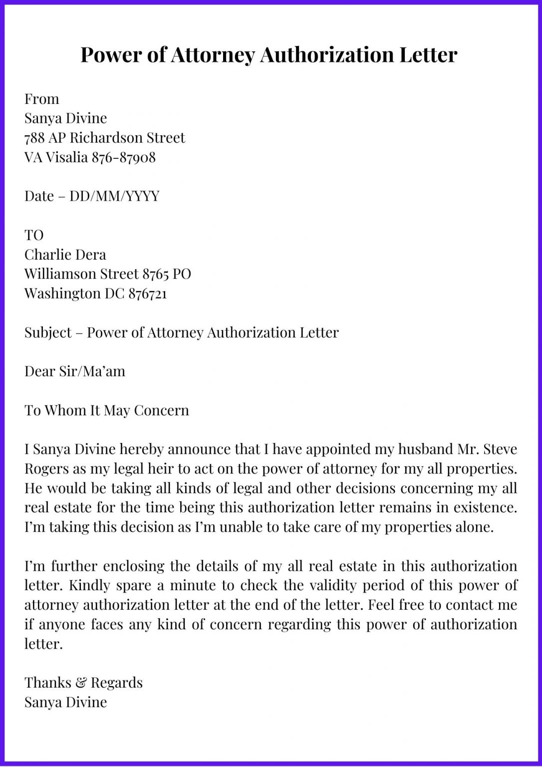 Letter Of Attorney Template Printable Sample Power Of Attorn Letter Of Attorney Template Printable Sample Power Of Attorn