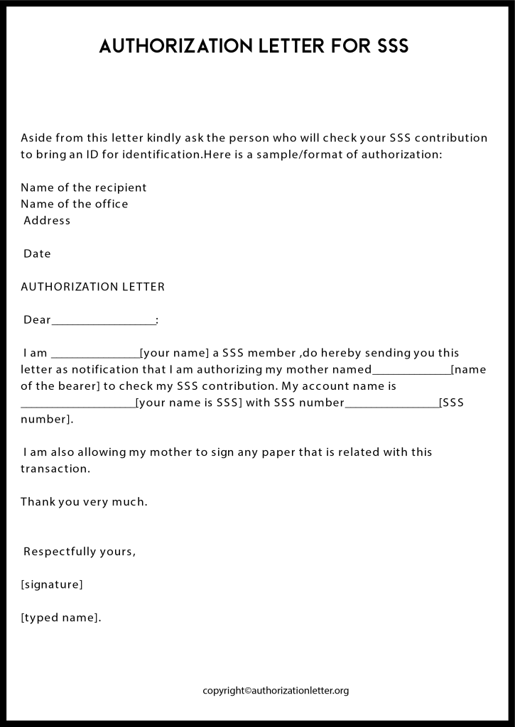 Free Sample Authorization Letter For SSS Template
