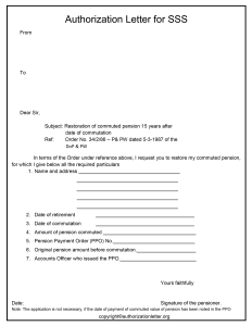 Free Sample Authorization Letter For SSS Template