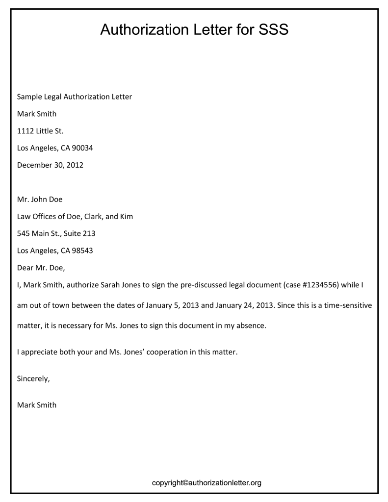 Free Sample Authorization Letter For SSS Template