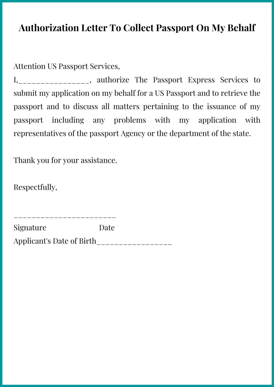 Sample Authorization Letter For Passport Template Format 495