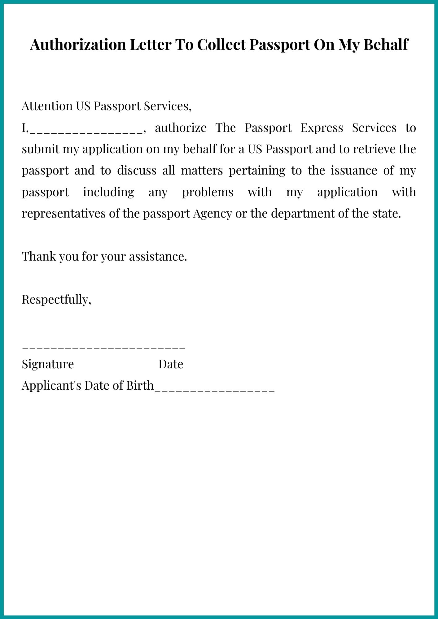 Authorization Letter For Getting Passport