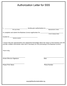 Free Sample Authorization Letter For SSS Template