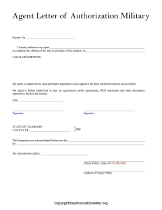 Agent Letter of Authorization Military Template [Free PDF]
