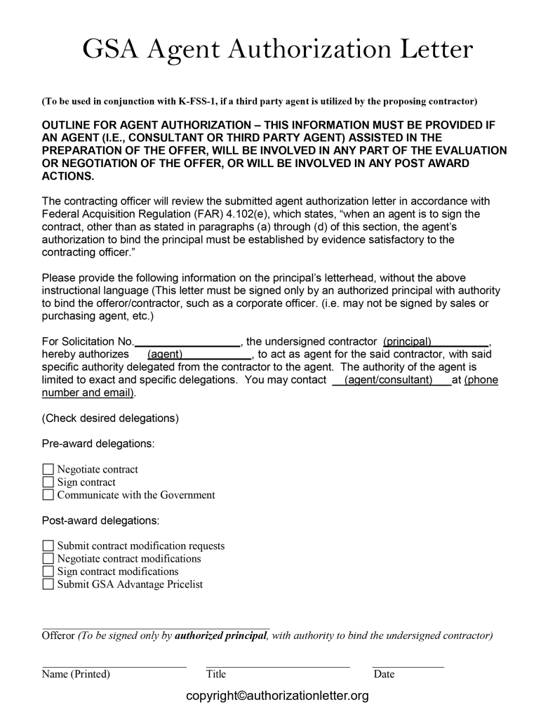 GSA Agent Authorization Letter Template in PDF Format