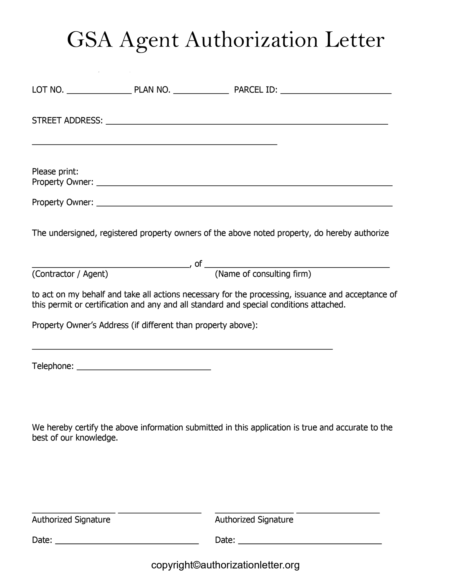 GSA Agent Authorization Letter Template in PDF Format