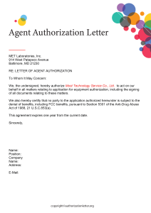Agent Authorization Letter Sample Template in PDF