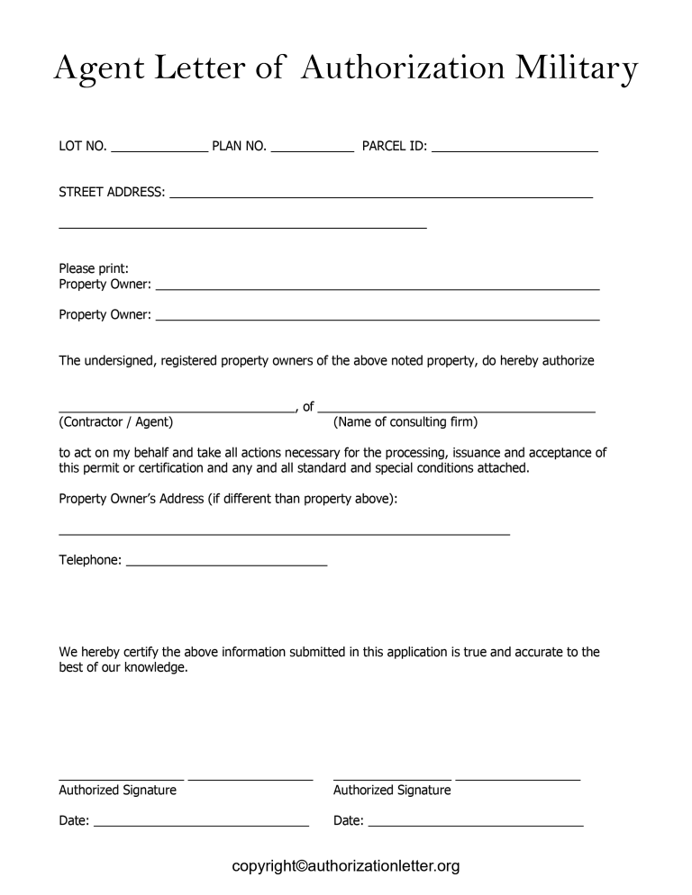 Agent Letter of Authorization Military Template [Free PDF]
