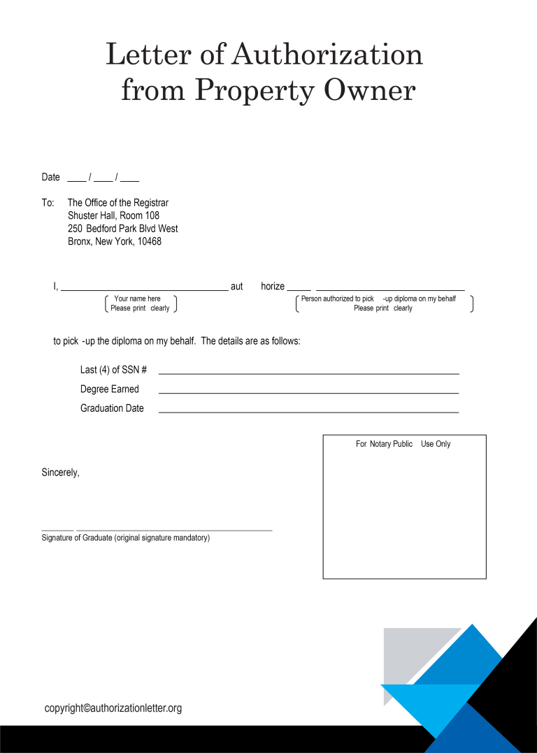 Letter of Authorization from Property Owner Template in PDF